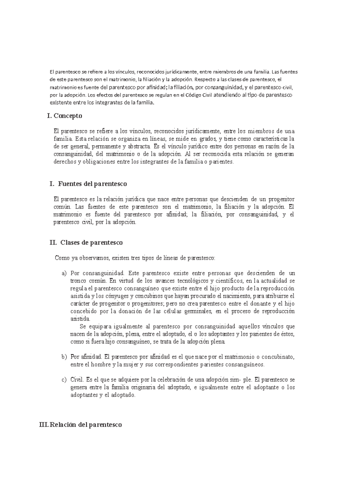 El parentesco - Las fuentes de este parentesco son el matrimonio, la ...
