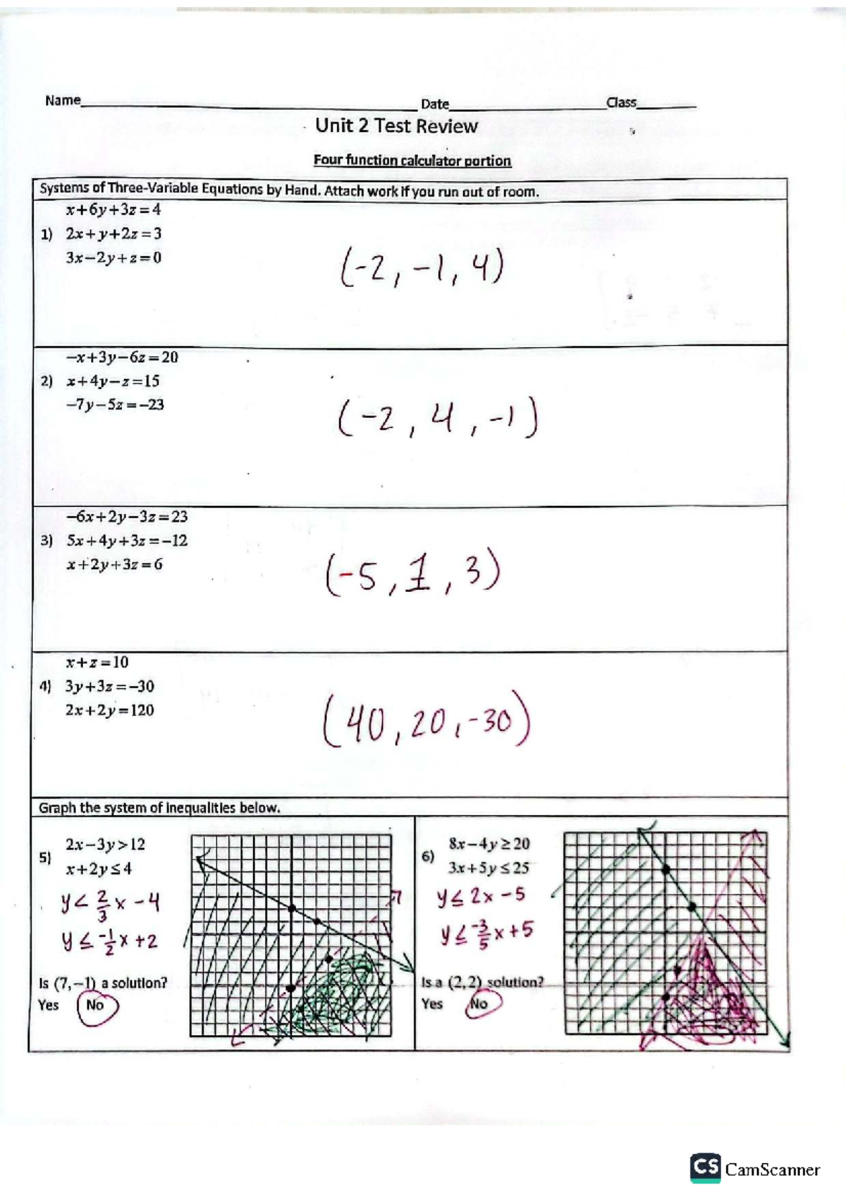 Unit 2 Test Review: Systems of Equations & Matrices (AAC) - Studocu