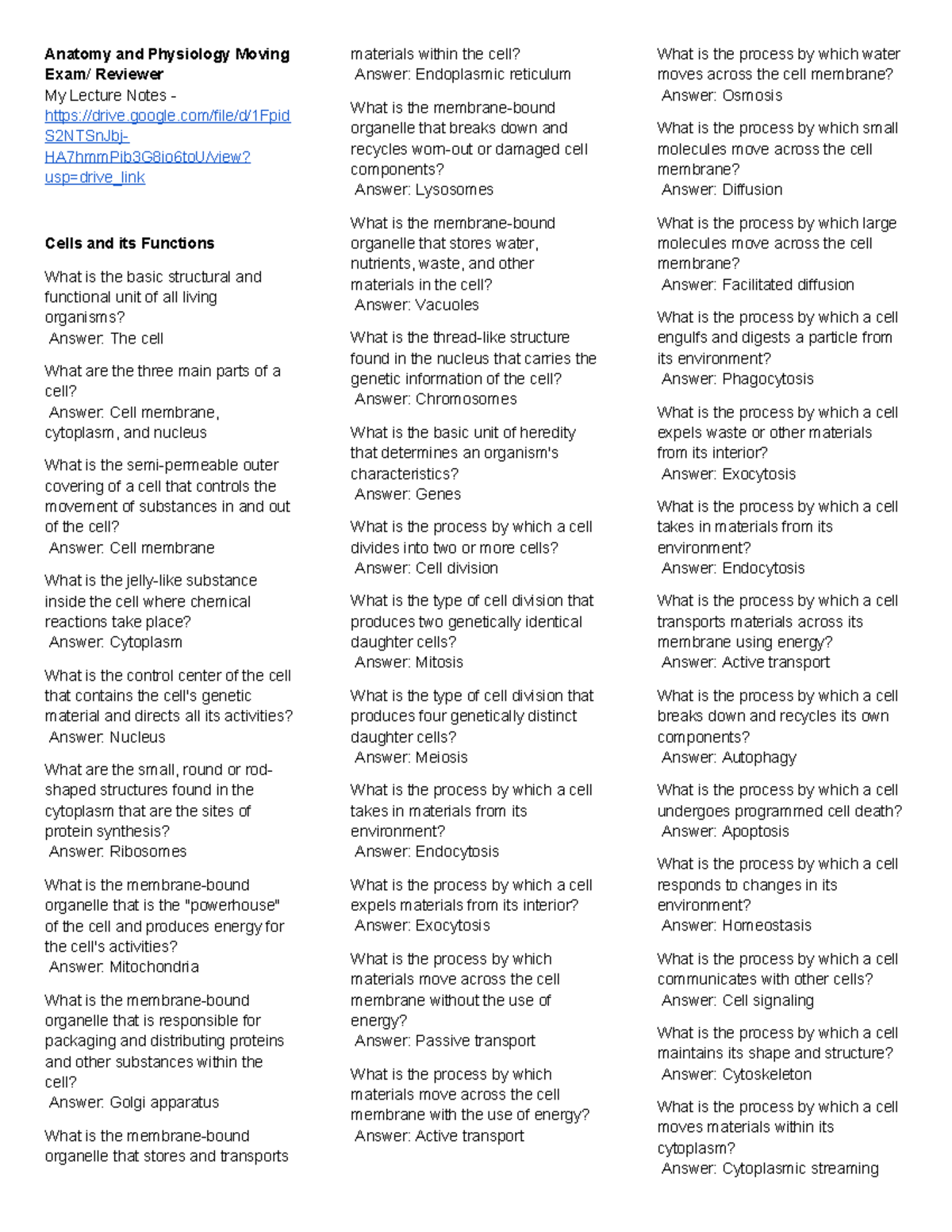 Anatomy and Physiology 101: Comprehensive Exam Review Notes - Studocu