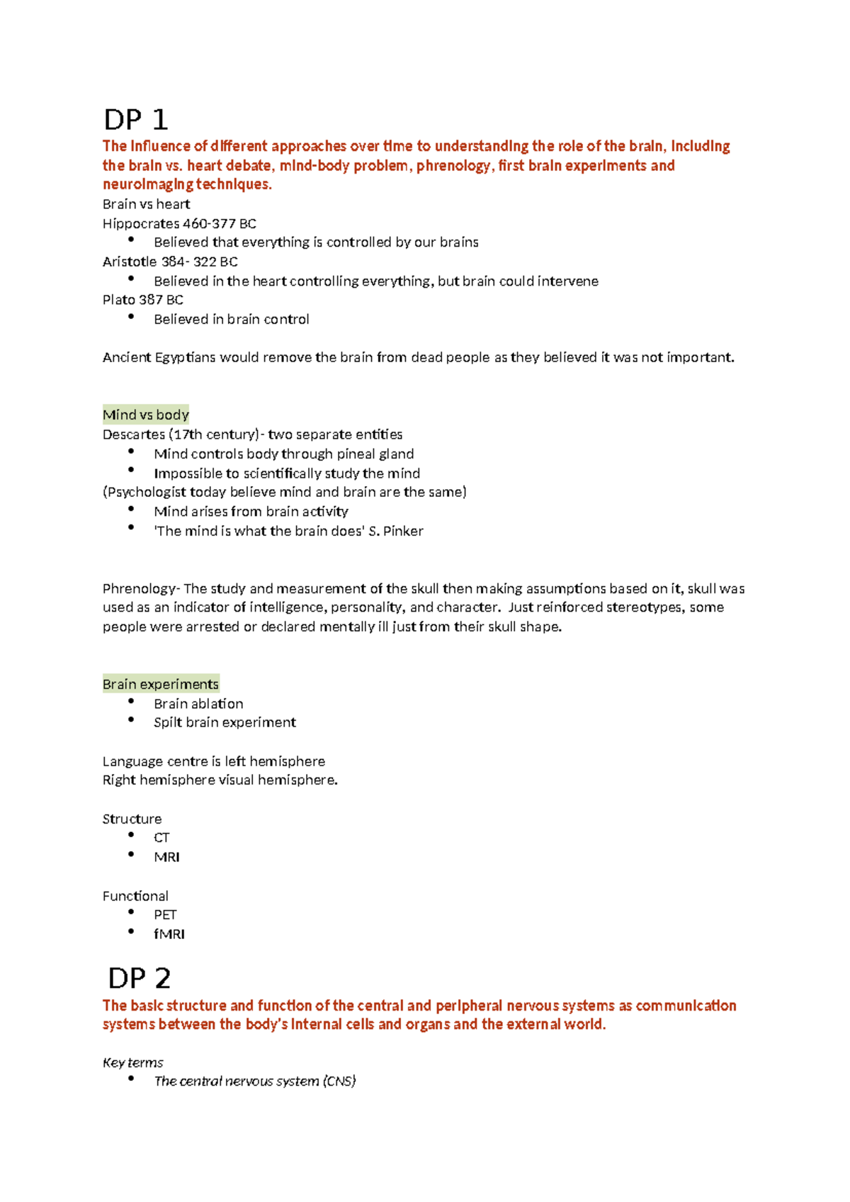 Psych Unit 1 AOS 1: Brain Function, Structure & Injury Insights - Studocu