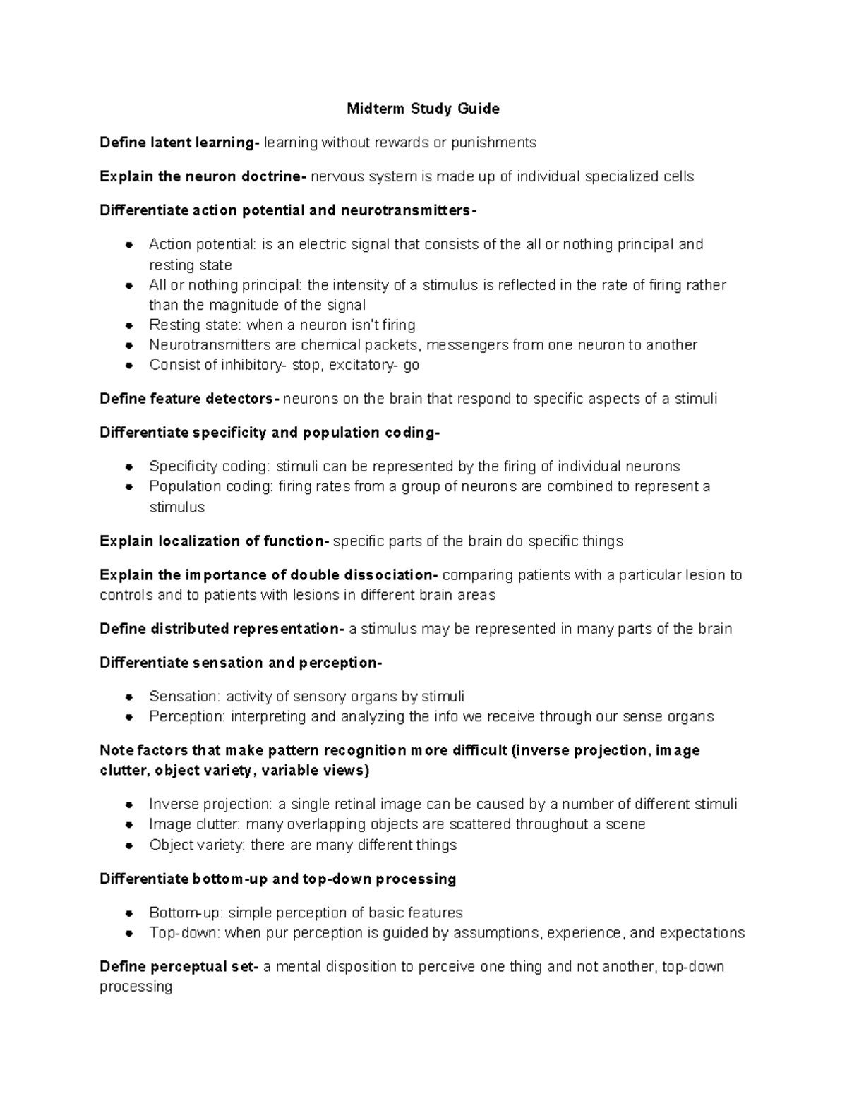 Psychology 101 Midterm Study Guide: Key Concepts and Definitions - Midterm Study Guide Define ...