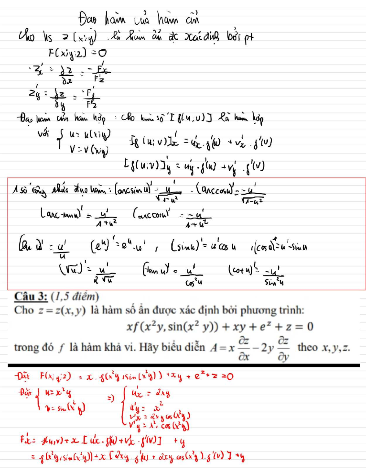 Đạo hàm ẩn và phương trình liên quan - MATH 2A - Studocu