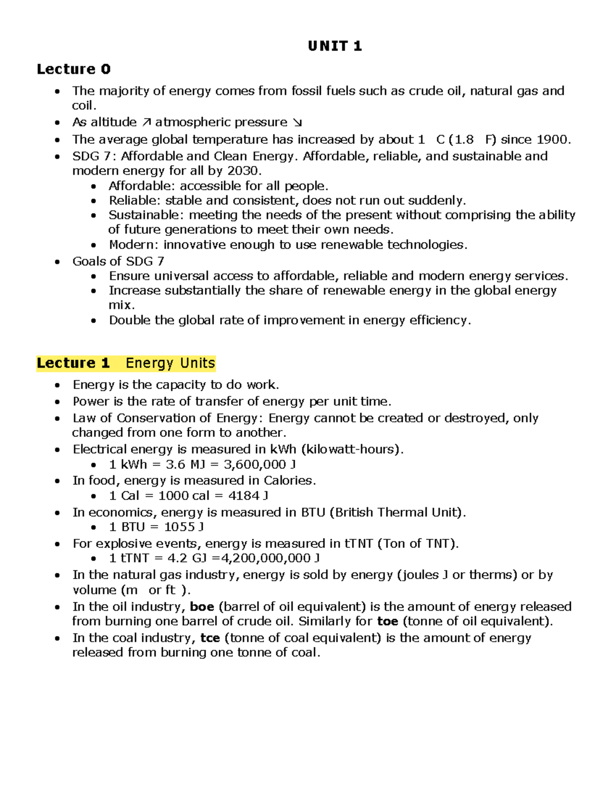 LAS203 - Lecture Notes on Global Energy Trends and Sustainability - Studocu