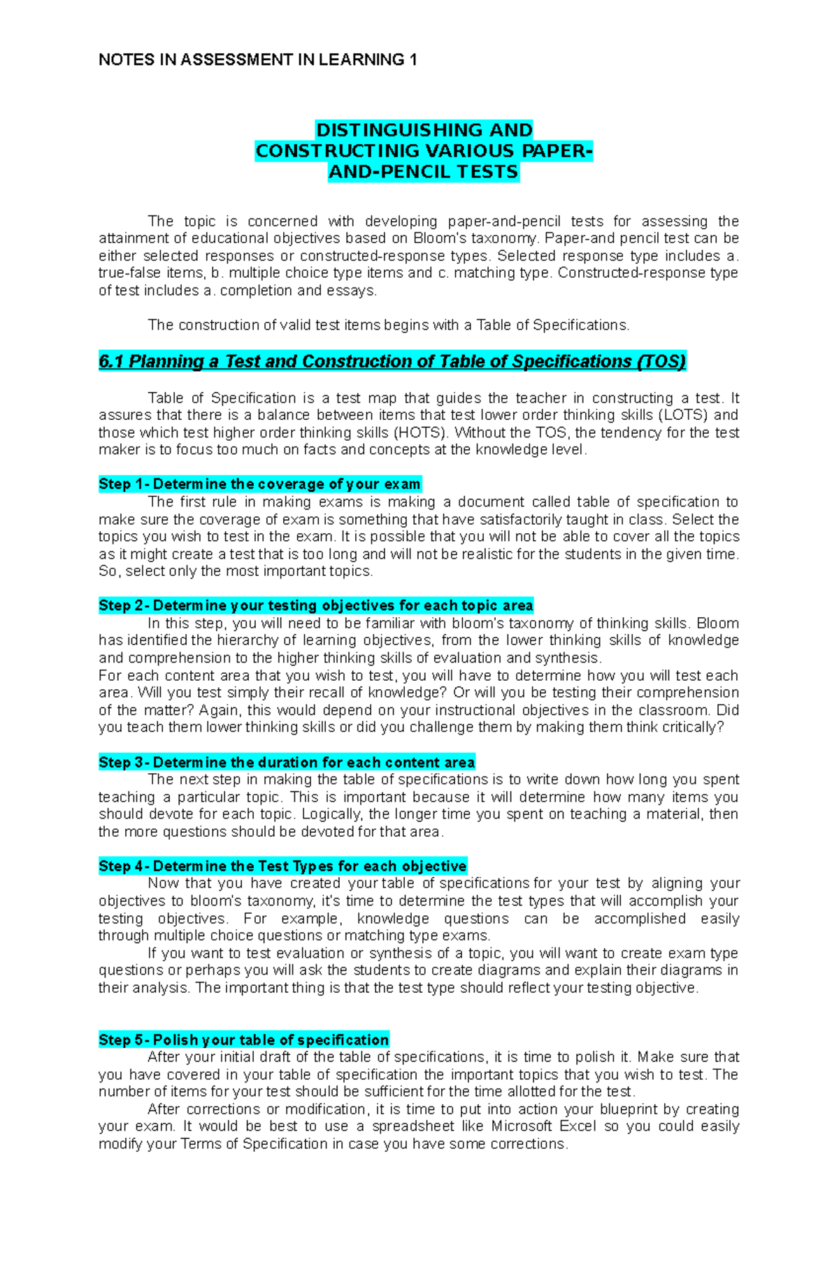 Developing Paper-and-Pencil Tests: Construction and Evaluation Guide ...