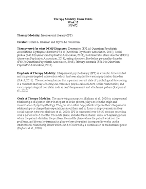[Solved] For each therapy modality you will identify the following ...