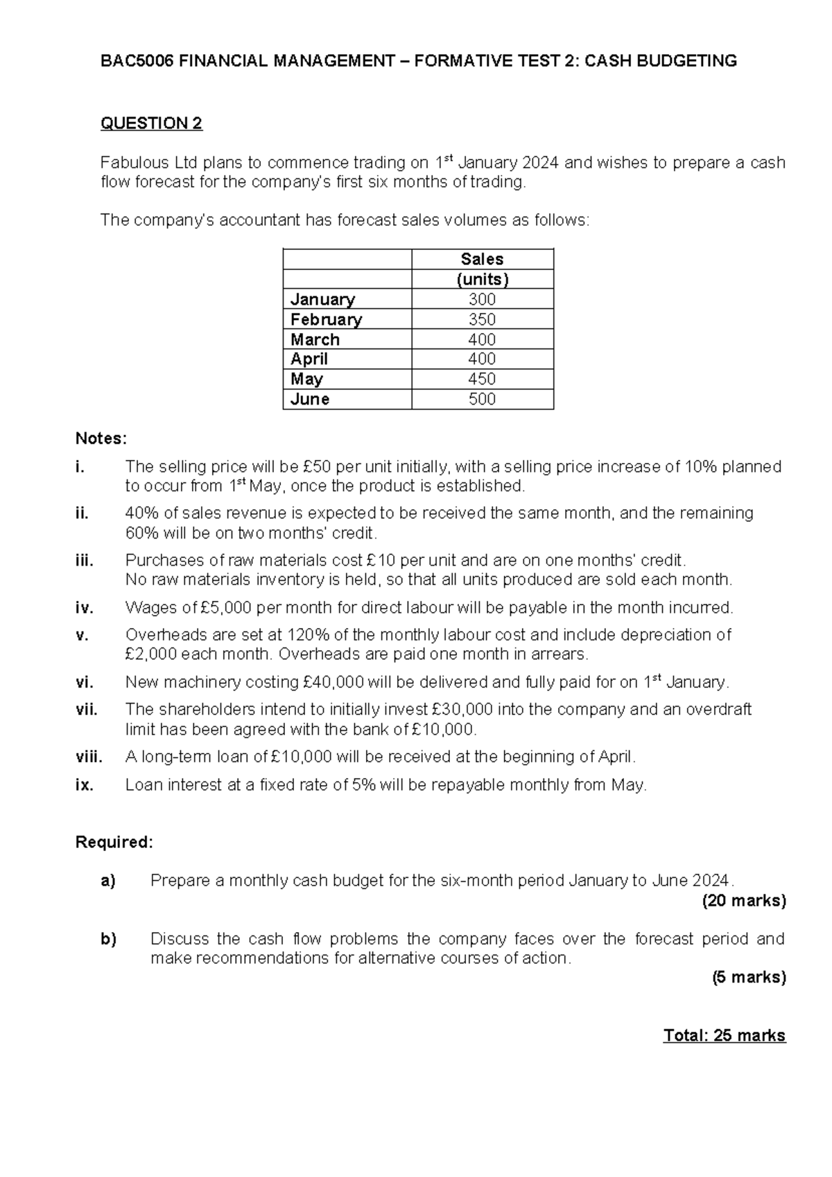 BAC5006 Formative Test 2: Cash Budgeting Analysis & Recommendations ...