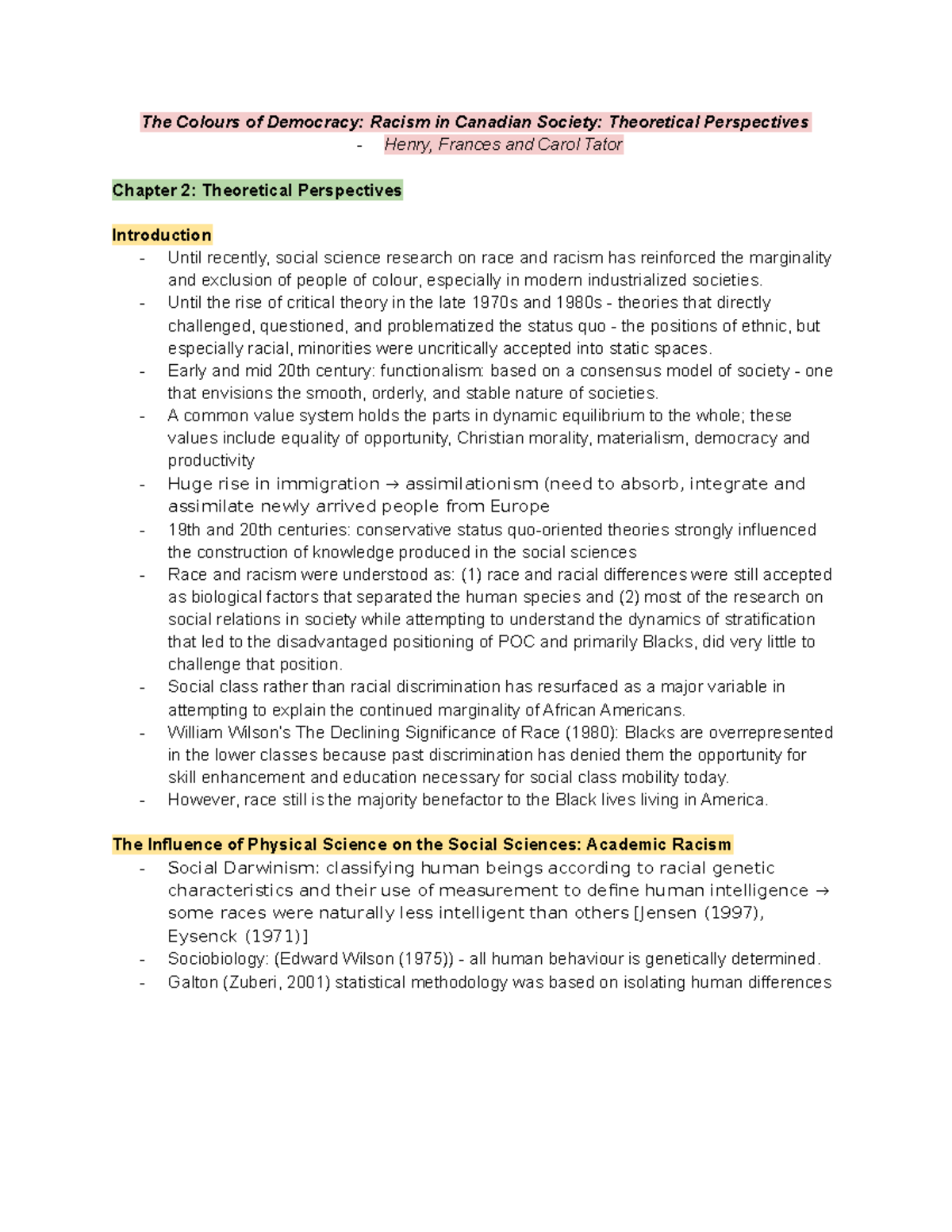 CCRB501 - Week 1 Readings: Theoretical Perspectives on Racism - Studocu