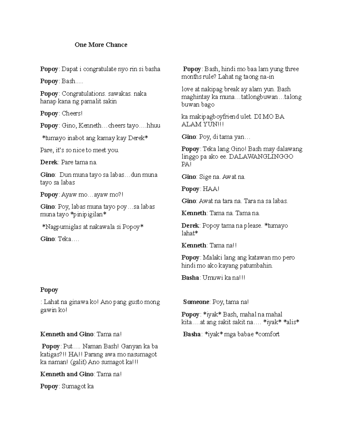 One More Chance - Radio Drama Script (Filipino) - Studocu