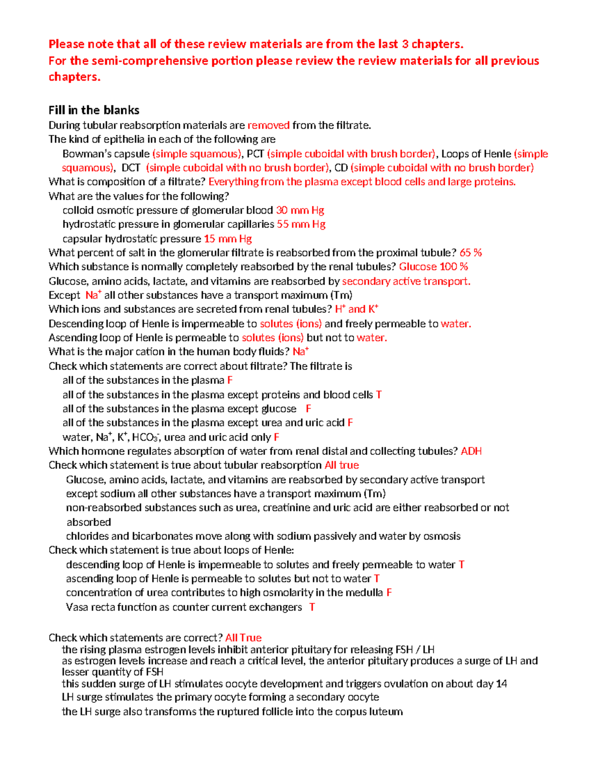 Review Materials for Chapters on Renal and Reproductive Systems - Studocu