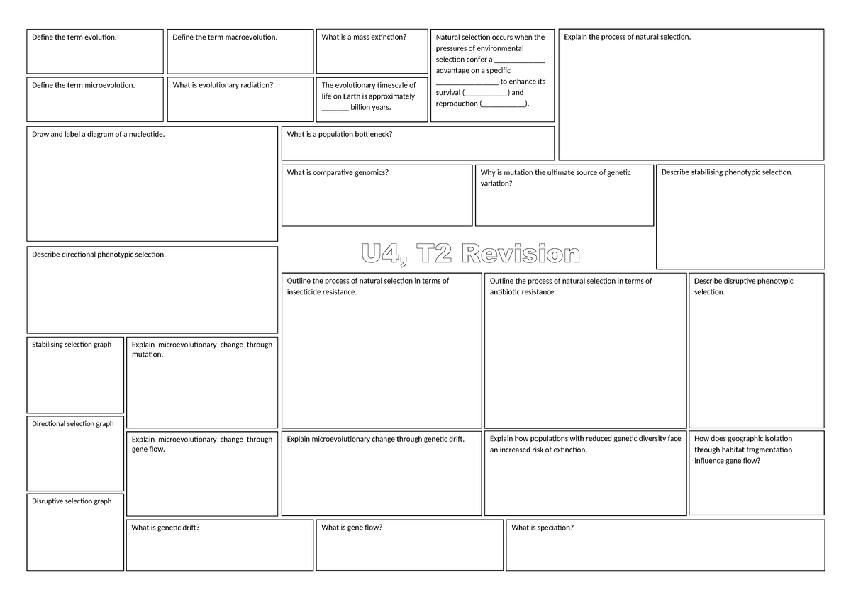 U4, T2 Study Notes on Evolution, Natural Selection, and Genetic Change ...