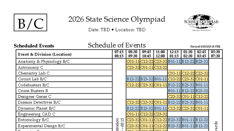 2026 State Science Olympiad Event Schedule & Details - Studocu