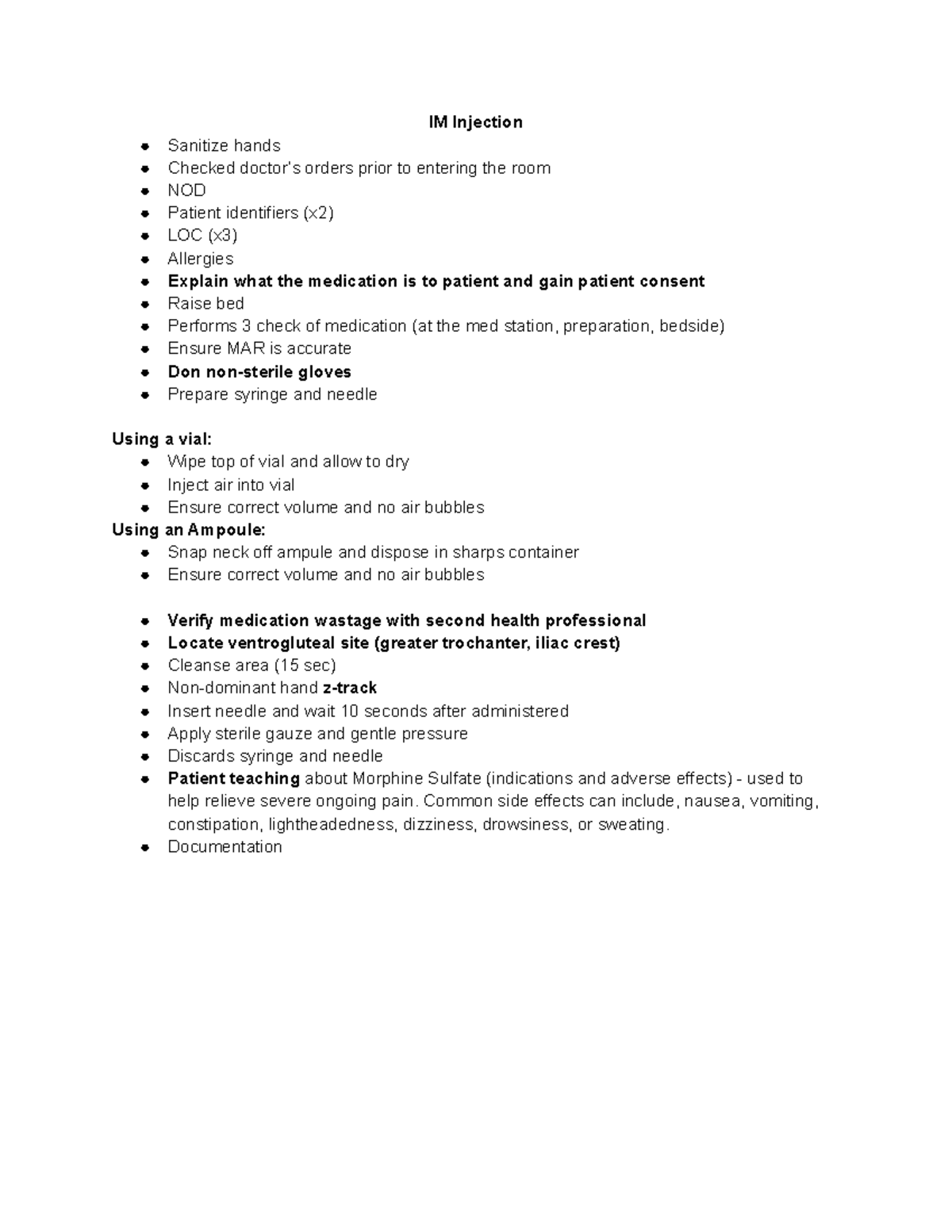 Lab Final Exam Notes - IM Injection Procedure - NURS 270-4 - Studocu