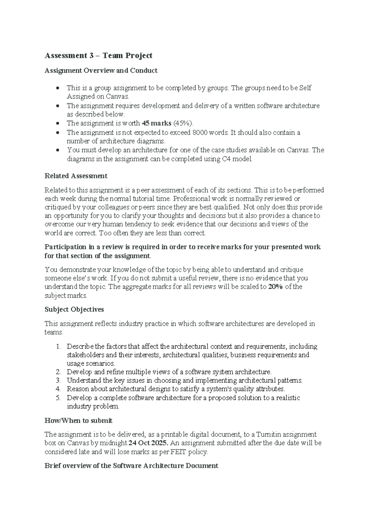 Assessment 3 - Team Project: Software Architecture Overview 2025 - Studocu