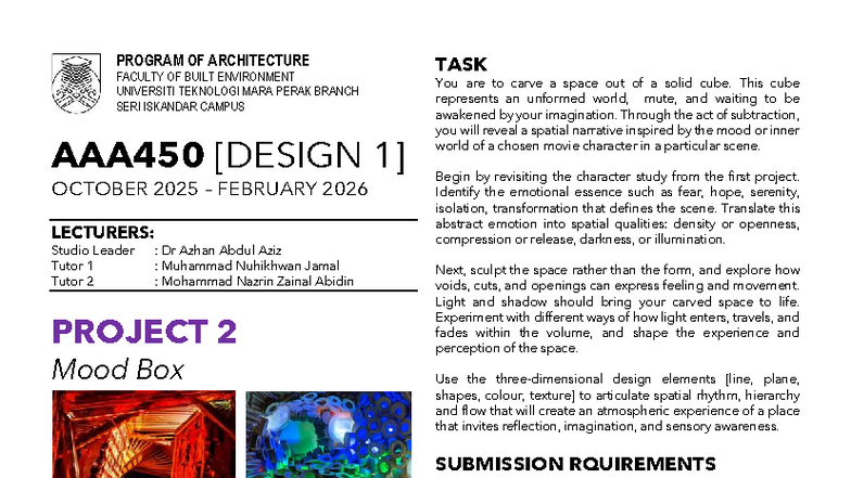 Project 2 Brief: Carving Emotional Spaces in Architecture - ARCH 101 ...