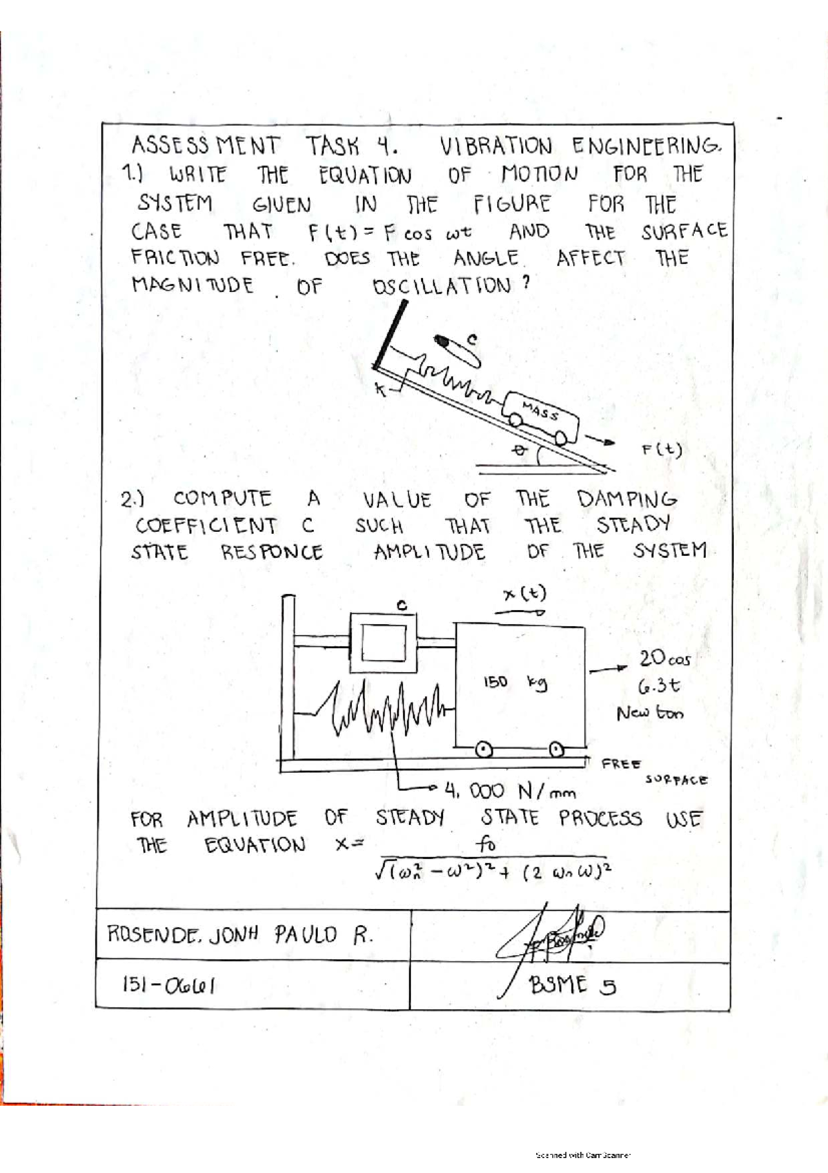 Vibration Engineering Assessment Task 4: Equation of Motion Analysis ...
