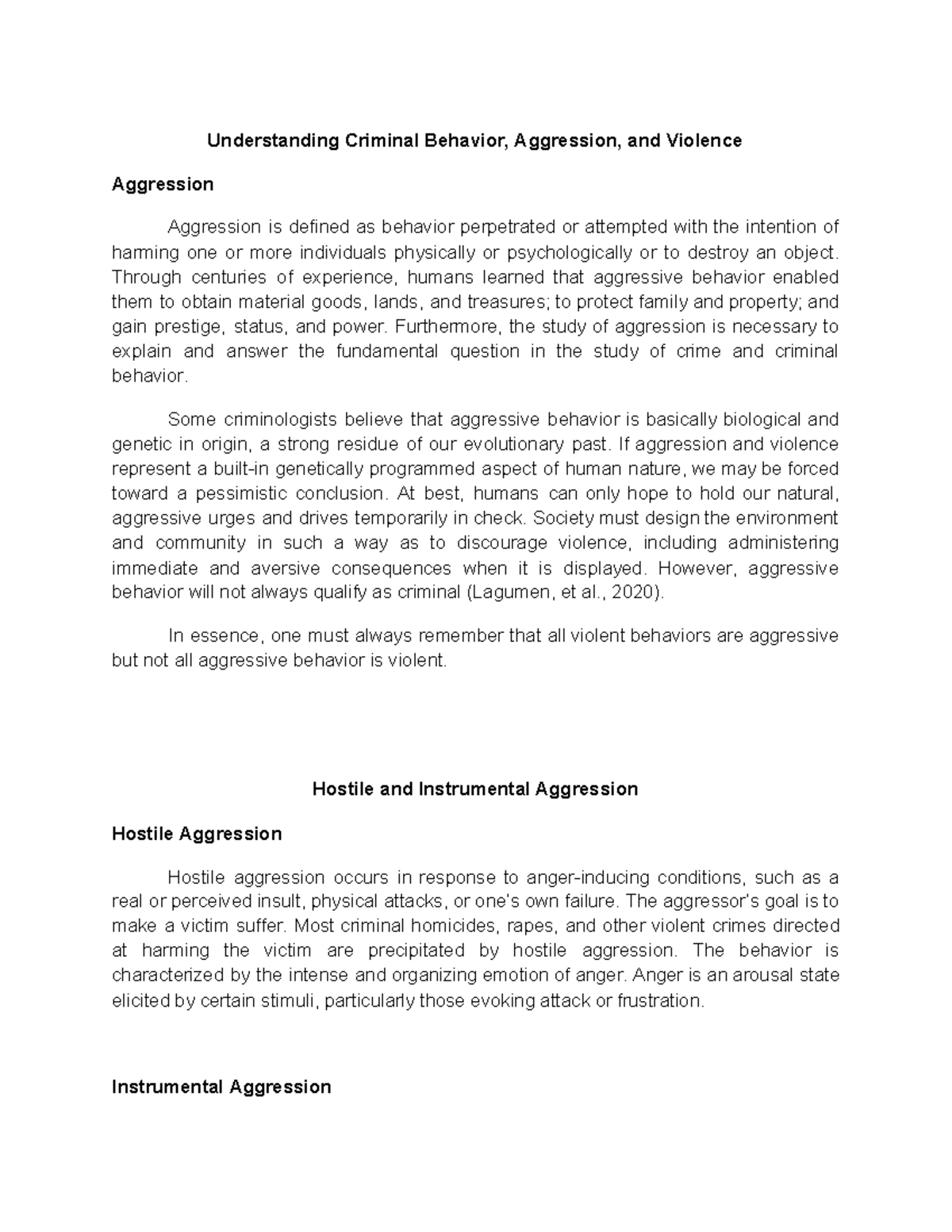 Understanding Criminal Behavior, Aggression, and Violence ...