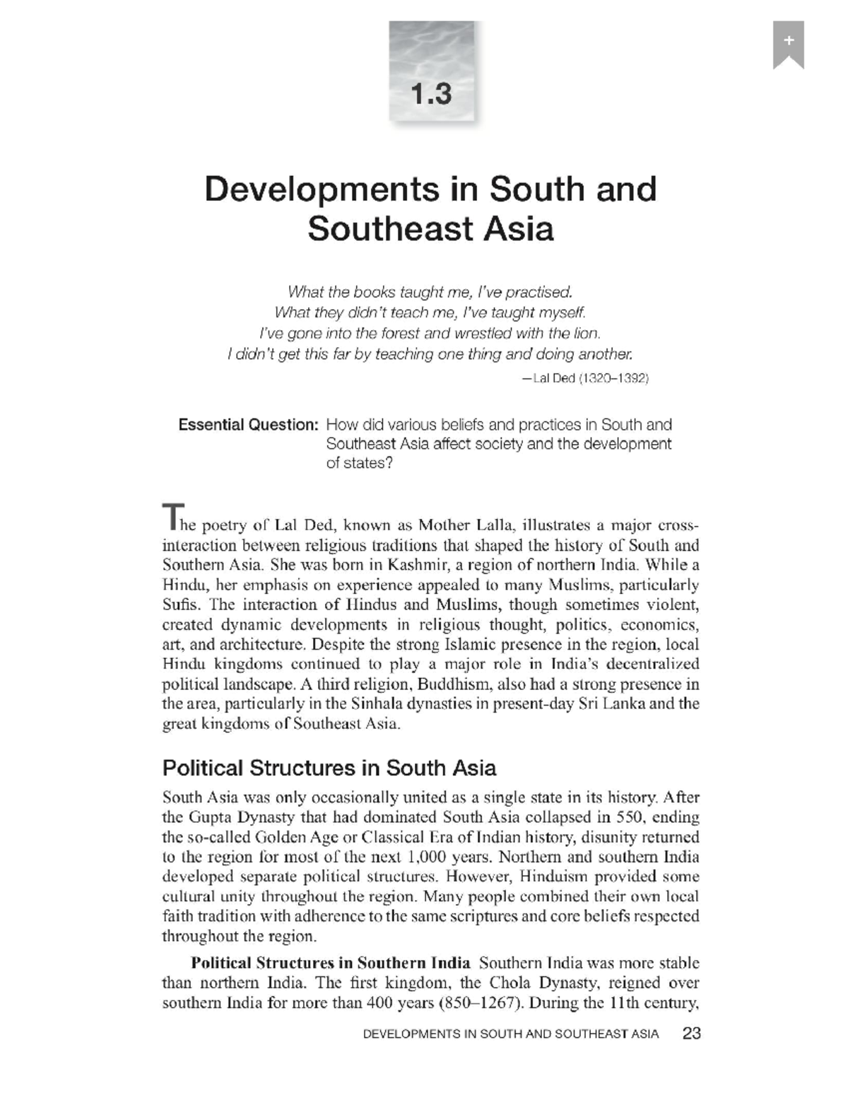 Developments in South and Southeast Asia: Cultural and Religious ...