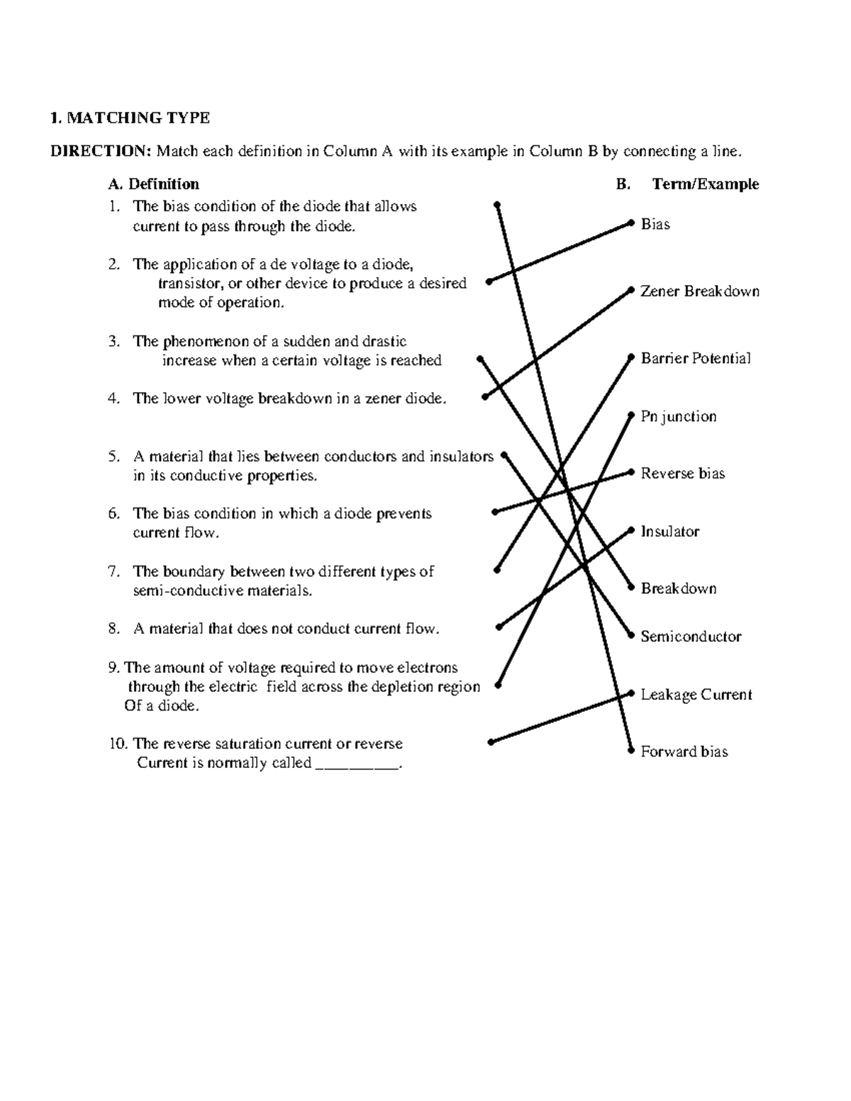 Matching TYPE Activity IN Electronis WITH Answers - I. LEARNING ...