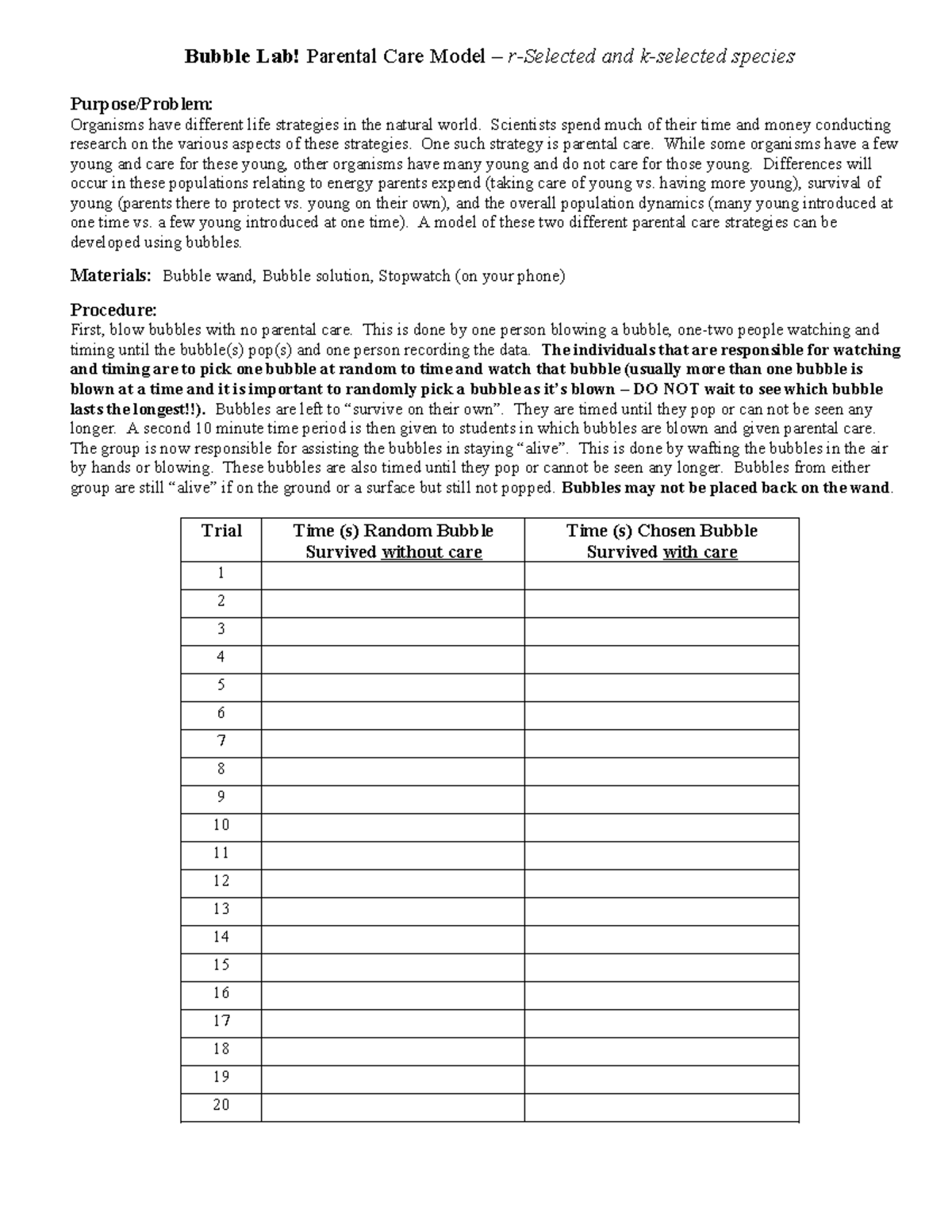Bubble Lab: Analyzing r-Selected and k-Selected Species Strategies 🌺 ...
