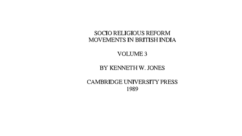 SOC 301: Socio-Religious Reform Movements in British India - Volume 3 ...
