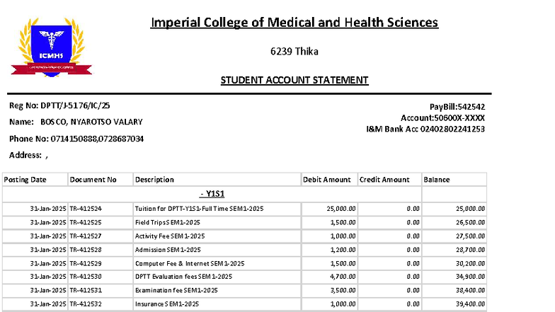 Student Account Statement for Imperial College 6239 - Studocu