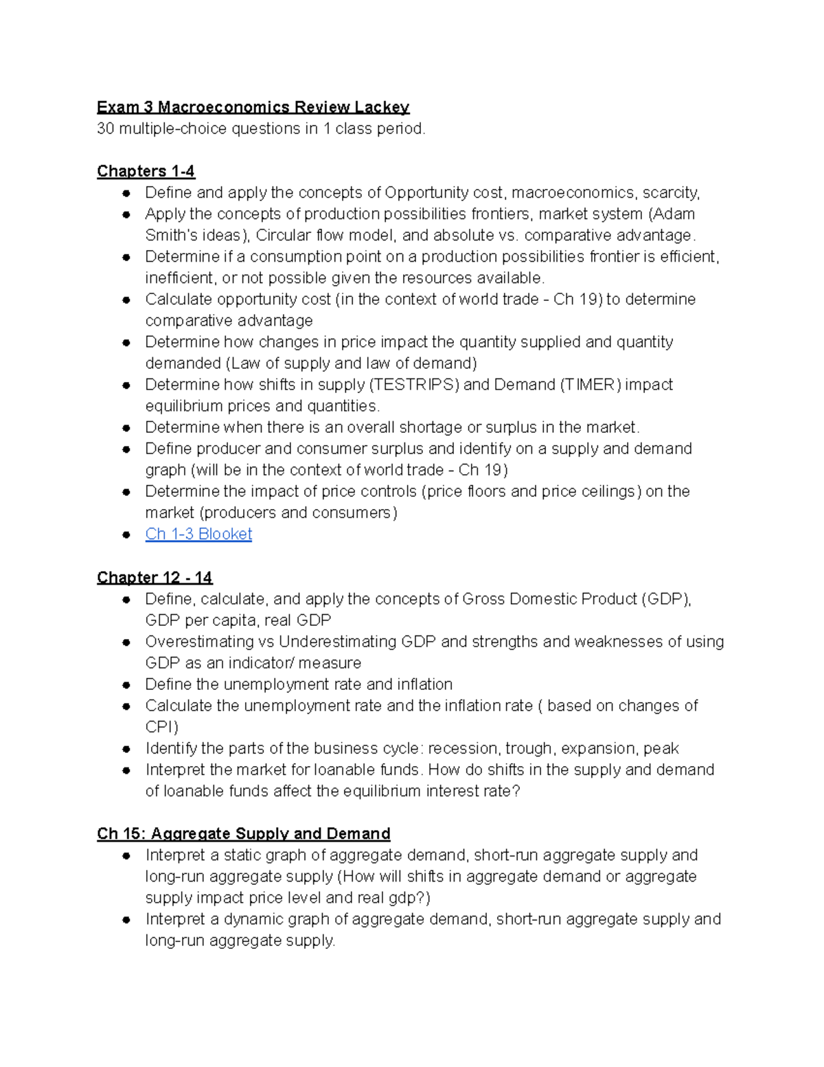 Final Exam Review Guide for Macroeconomics (ECON 101, Spring 2025 ...