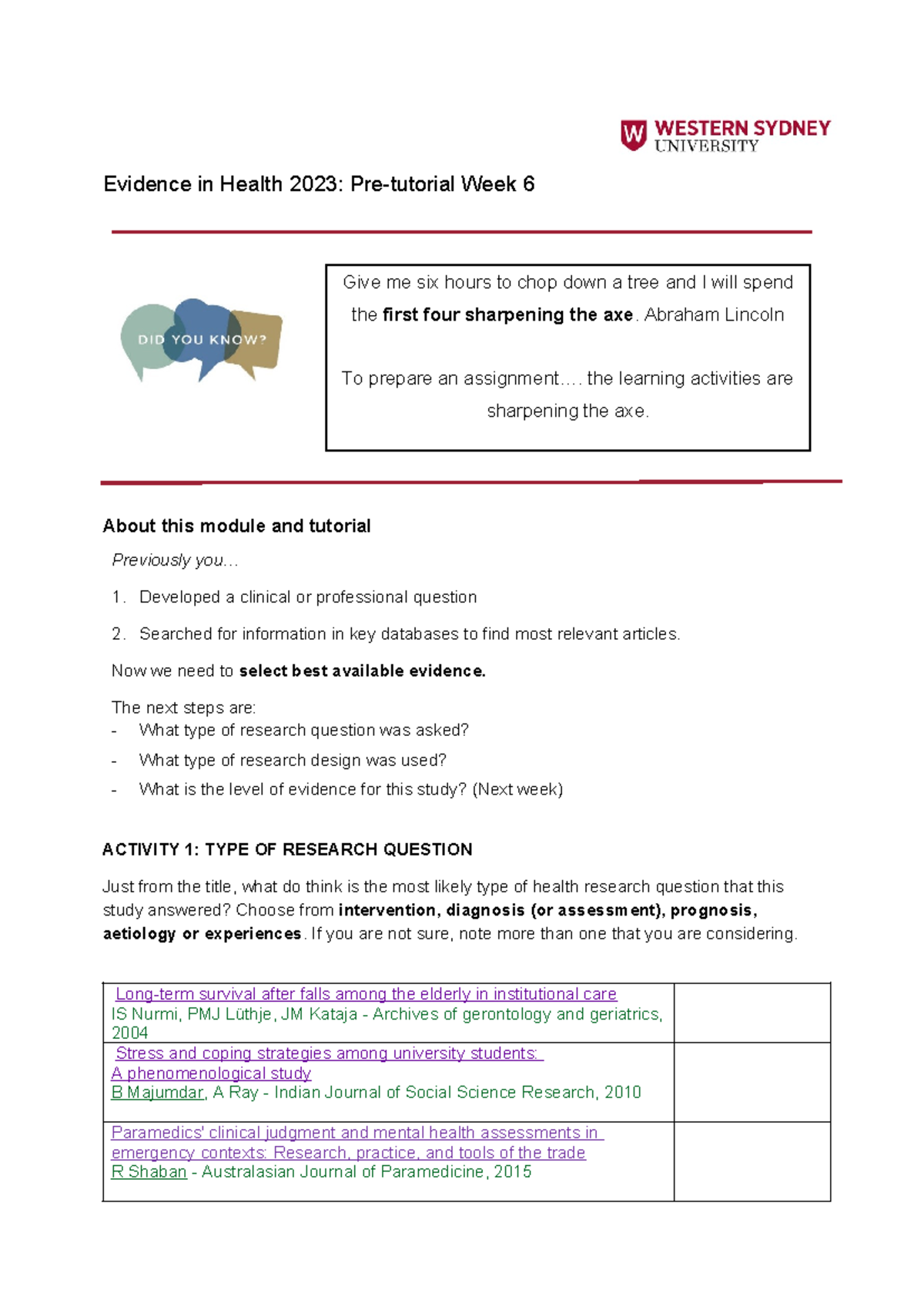 EIH 2023 Pre-tutorial Week 06 - Evidence in Health 2023: Pre-tutorial ...
