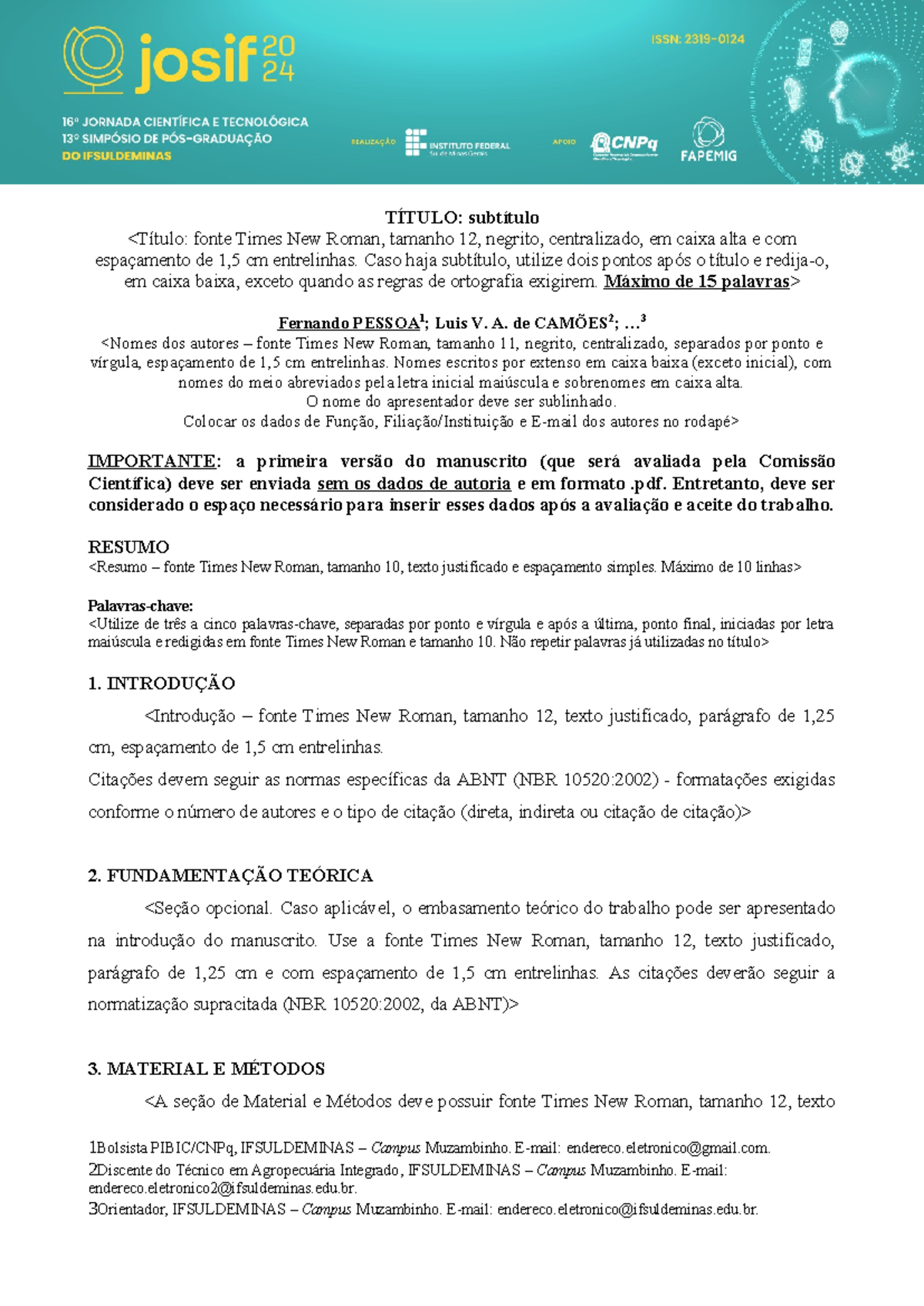 Modelo - Resumo Josif 2024 - TÍTULO: subtítulo