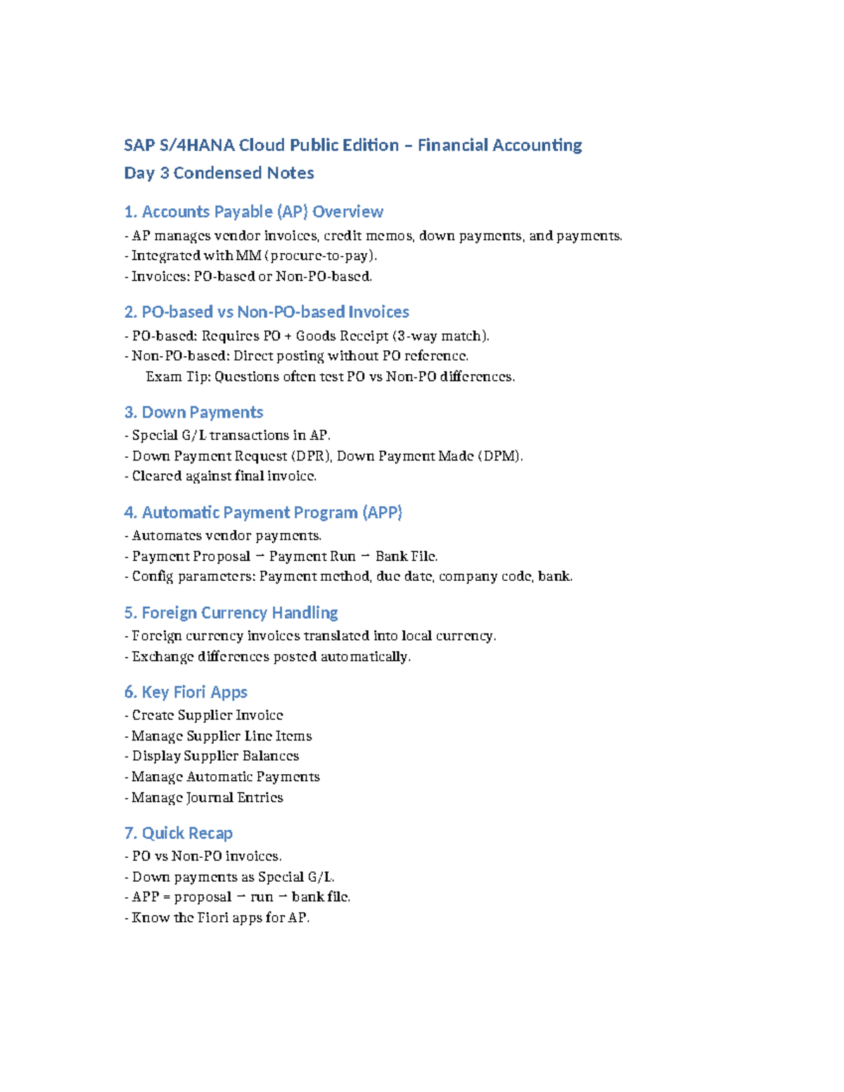 Day 3 SAP FI Condensed Notes: Accounts Payable (AP) Overview - Studocu