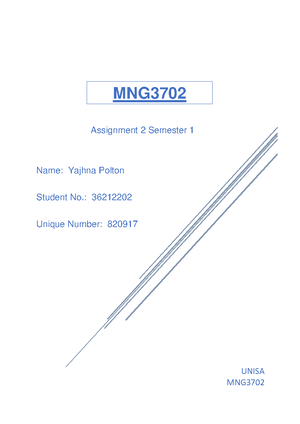MNG3702 Assignment 1 - NAME : Mile SURNAME : NGOE STUDENT NO : 90665714 ...