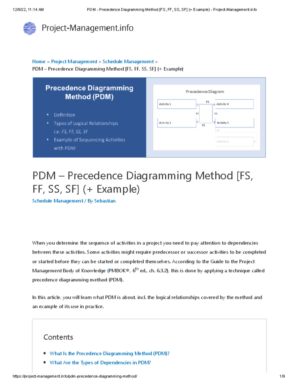 PDM - Precedence Diagramming Method [FS, FF, SS, SF] (+ Example ...