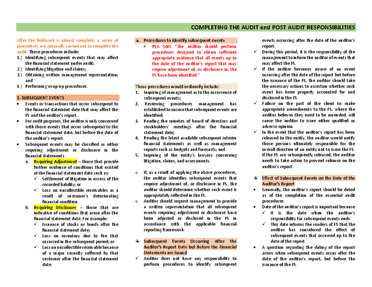 "ACCT 402: Completing Audit & Post Audit Responsibilities Overview ...