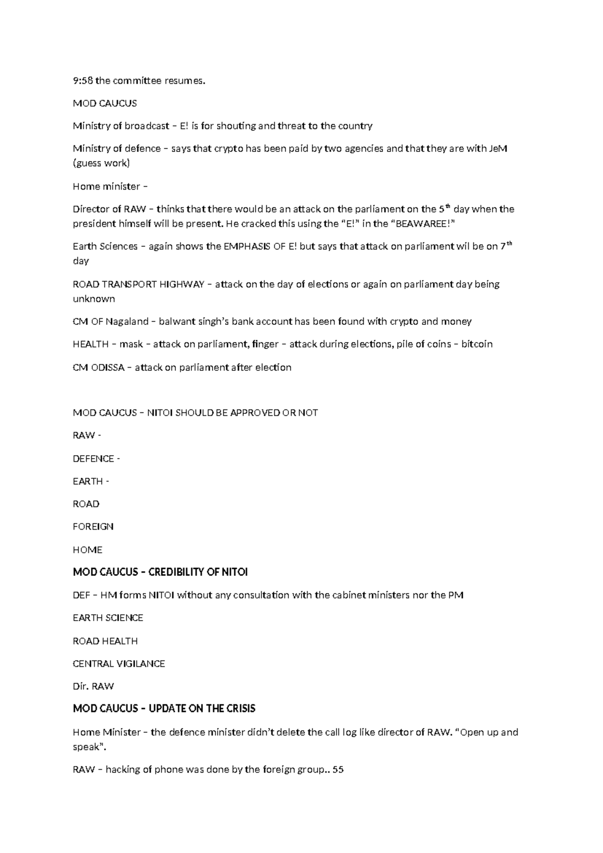 MOD CAUCUS Update: Day 2 of MUN Crisis Analysis - Studocu