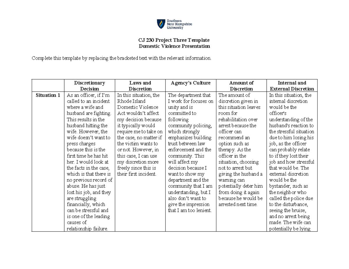 CJ 230 Domestic Violence Presentation: Discretionary Decision-Making ...