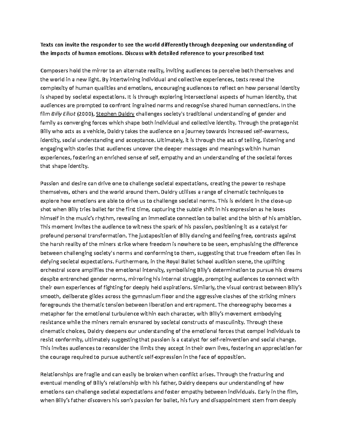 Billy Elliot Essay: Exploring Identity and Societal Norms in Film - Studocu
