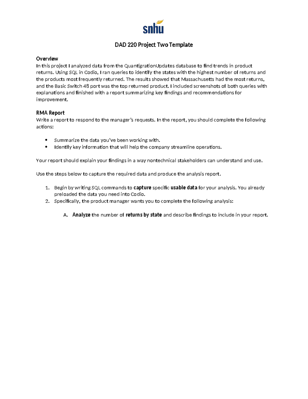 DAD 220 RMA Data Analysis Report: Trends in Product Returns - Studocu