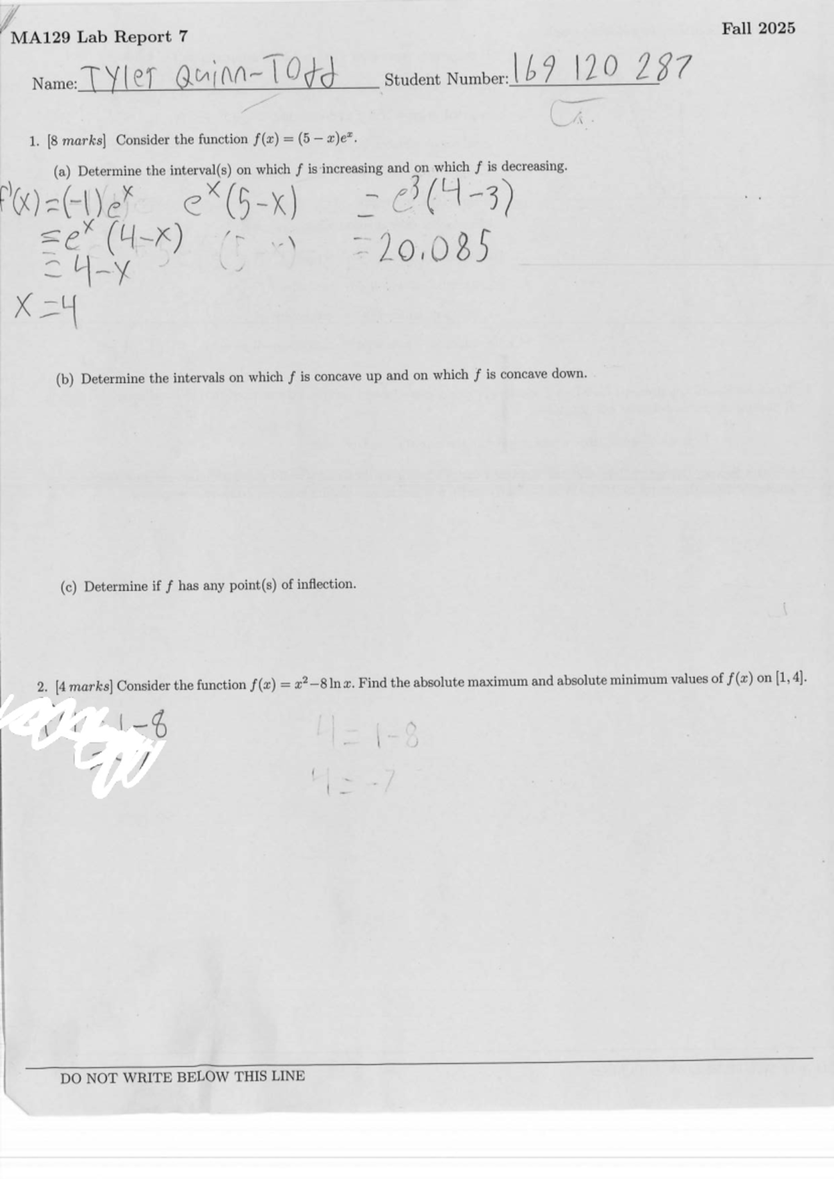 Fall 2025 MA129 Lab Report 7: Function Analysis and Behavior - Studocu