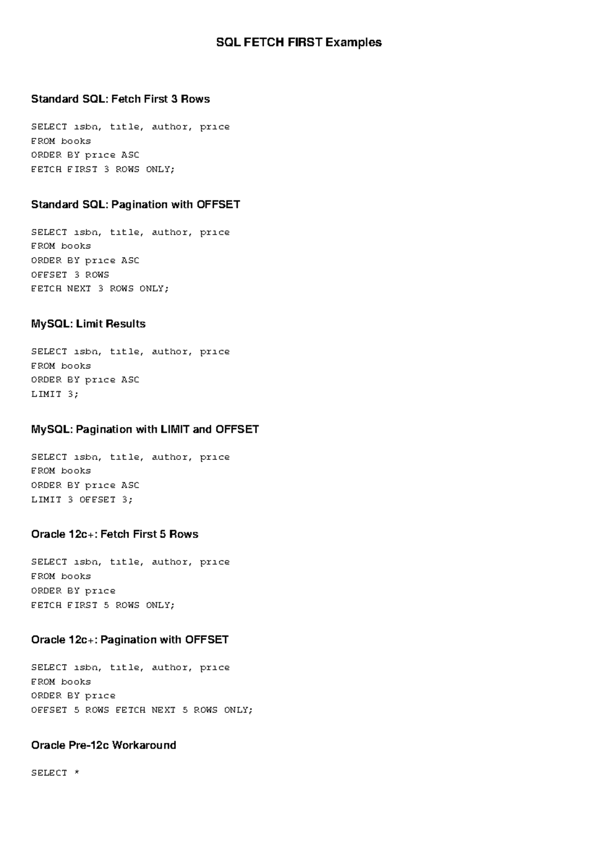 SQL FETCH FIRST Examples: Standard SQL & MySQL Pagination Techniques ...