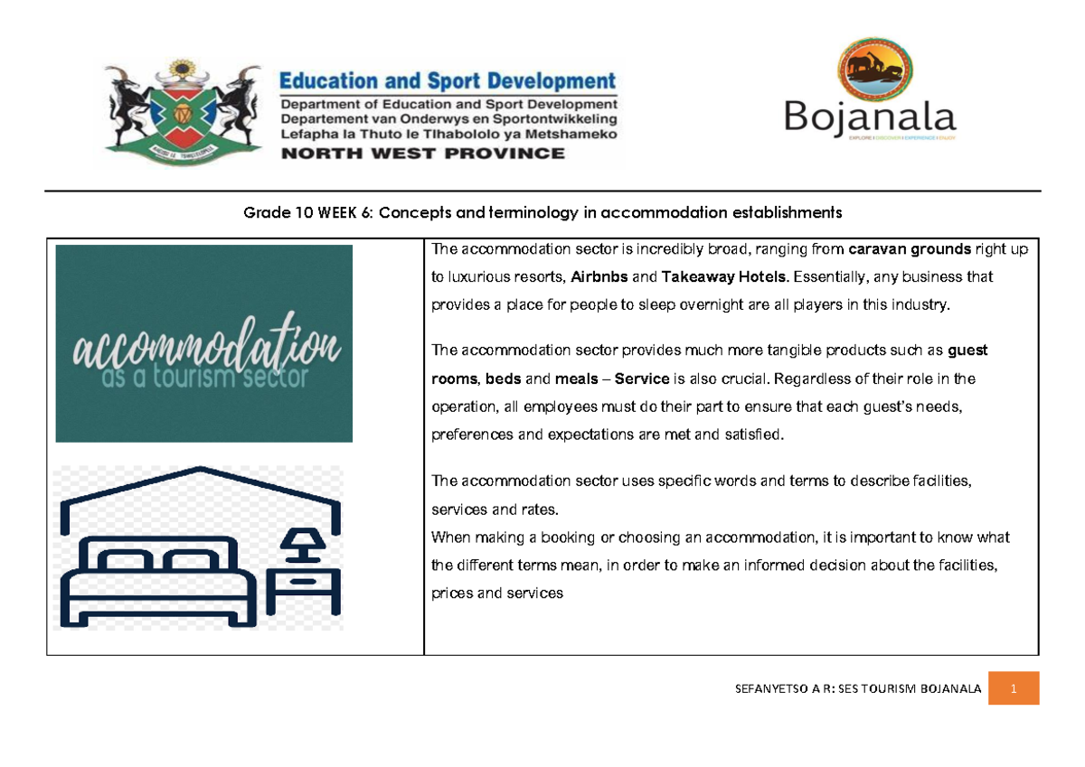 Grade 10 Week 6: Accommodation Concepts and Terminology Notes - Studocu