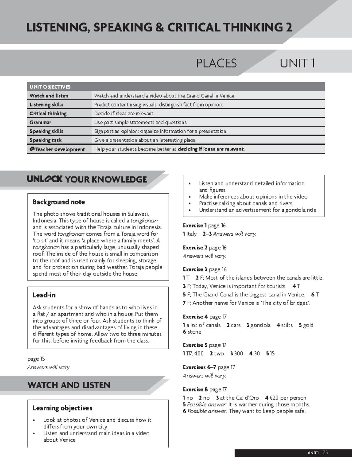 Unlock 2 Listening, Speaking & Critical Thinking: Teacher's Guide Unit ...