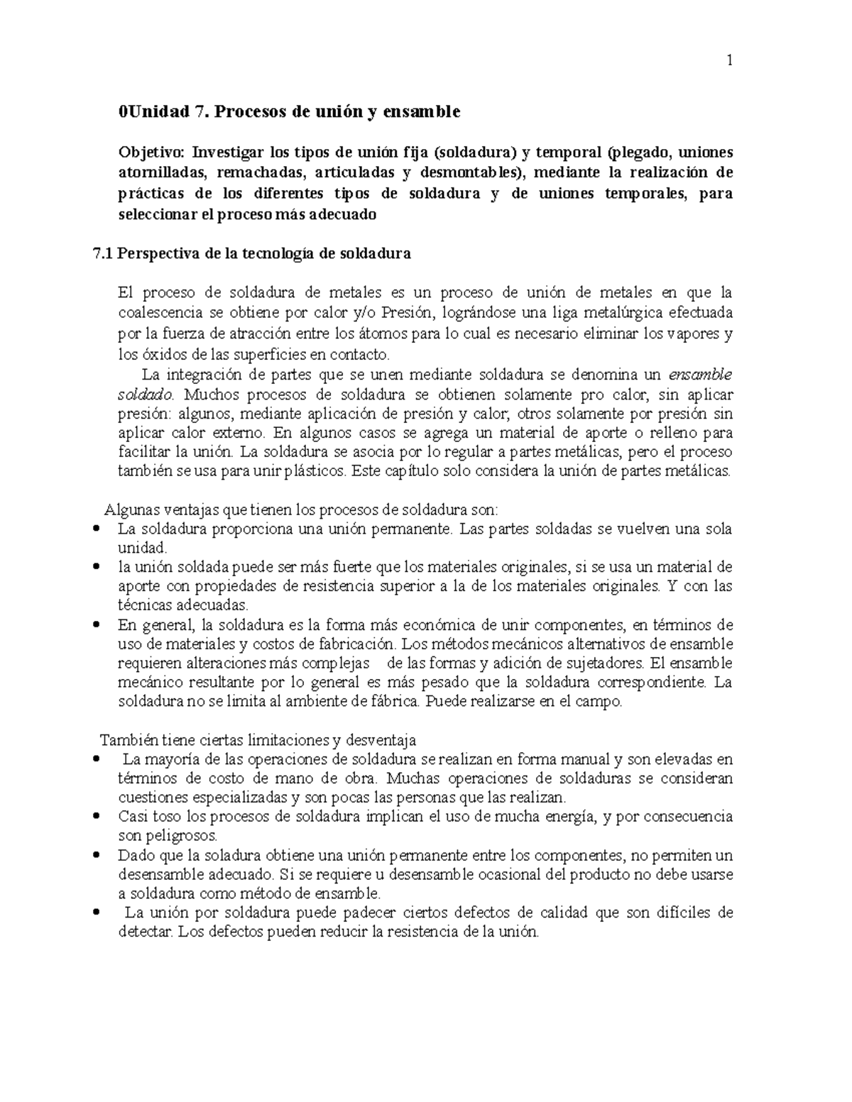 Unidad 7 - Procesos de Unión Fija y Temporal en Soldadura - Studocu