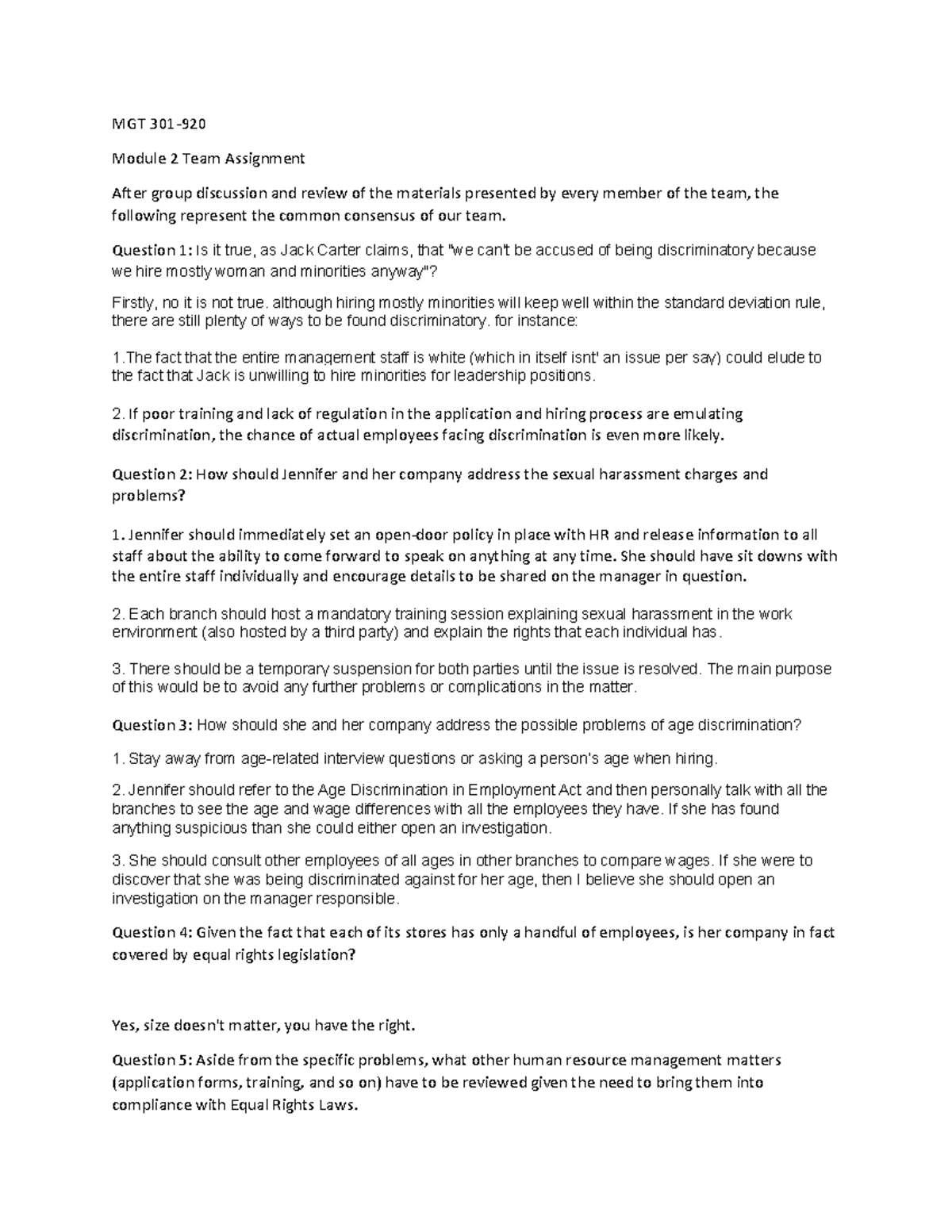 MGT 301 M2T Module 2 Team Assignment - MGT 301- Module 2 Team ...