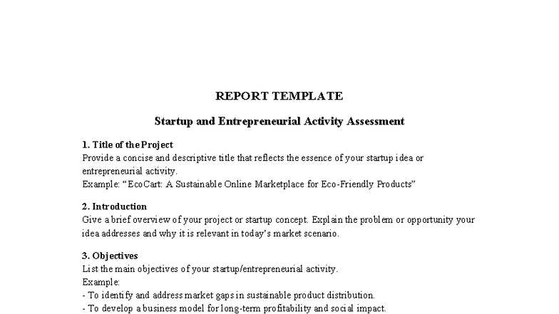 ENTR 101: Startup Entrepreneurial Activity Synopsis Report Template ...