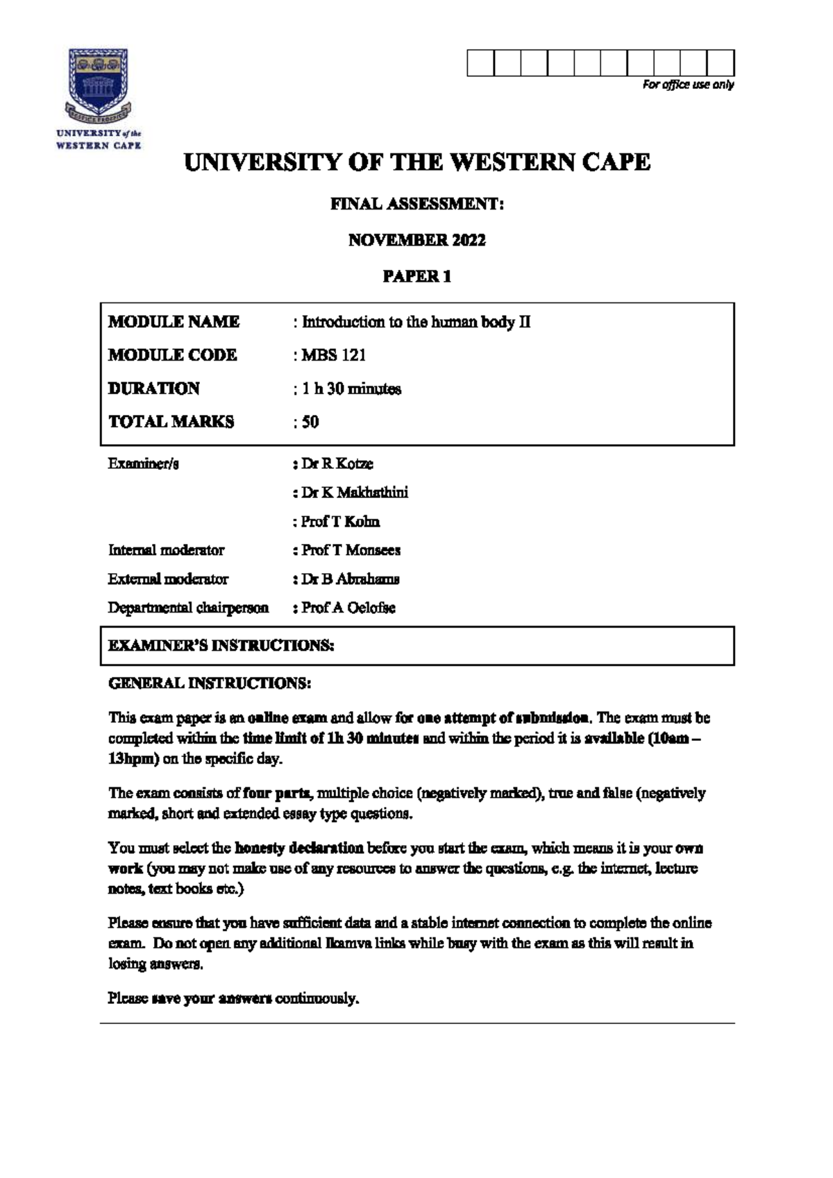 MBS 121 2022 Paper 1 Exam Review Notes - Studocu