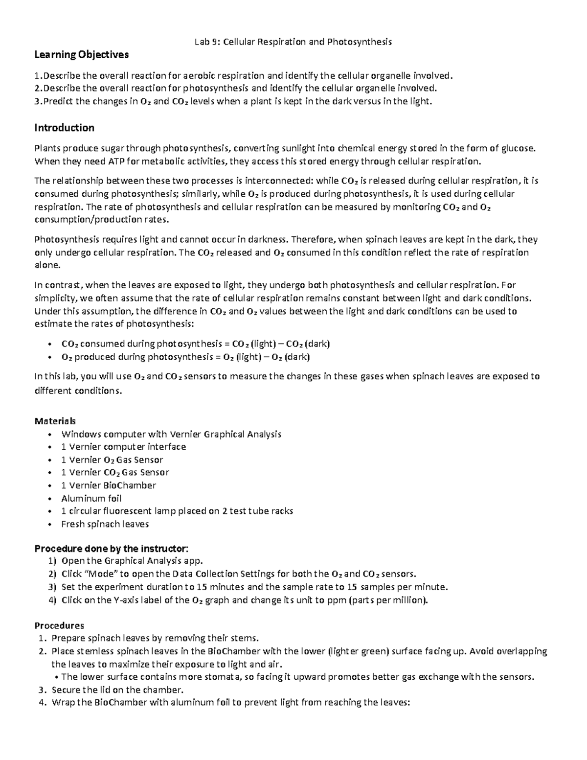 Lab 9: Measuring Cellular Respiration & Photosynthesis Rates - Studocu