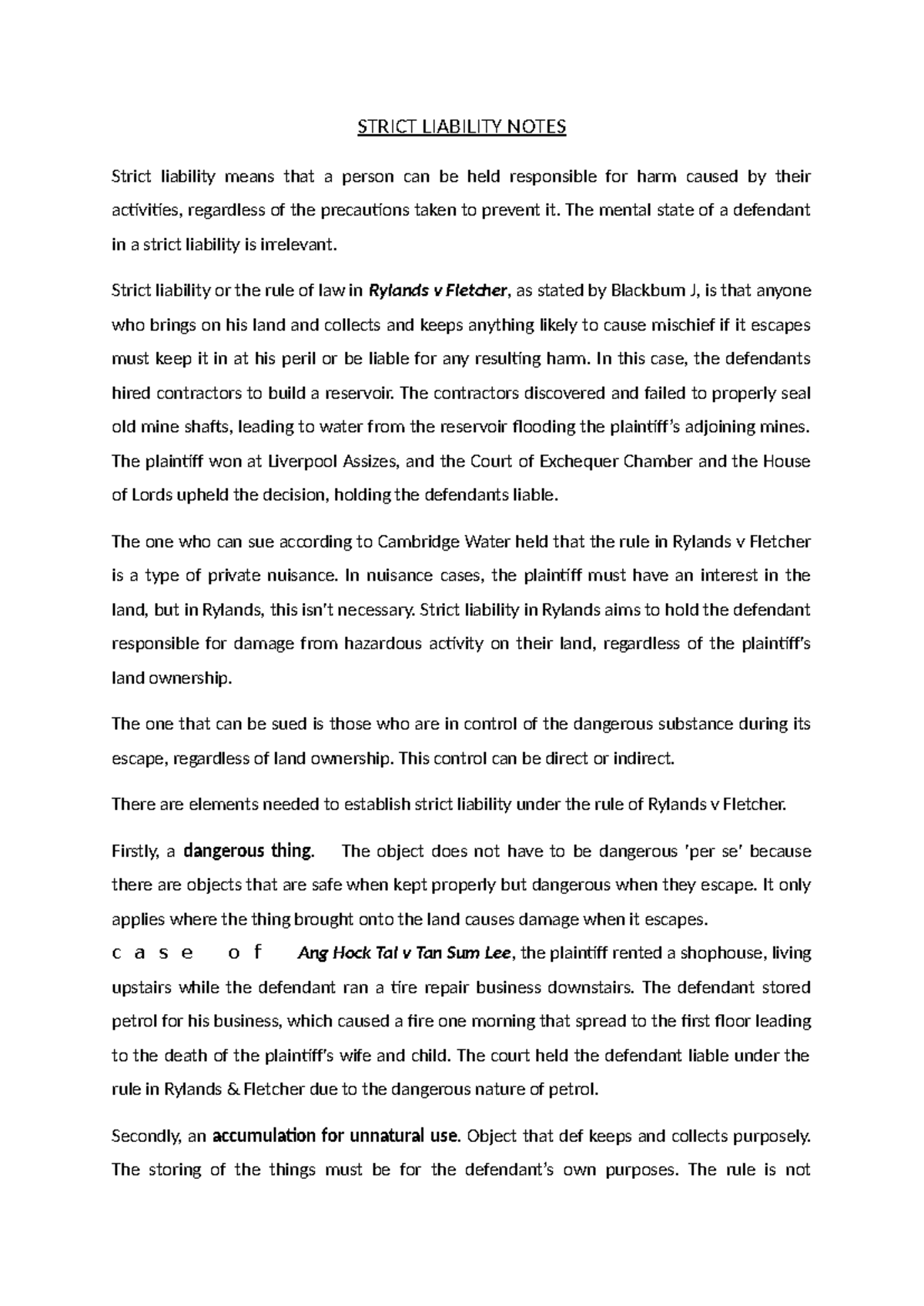 Strict Liability Notes - STRICT LIABILITY NOTES Strict liability means ...