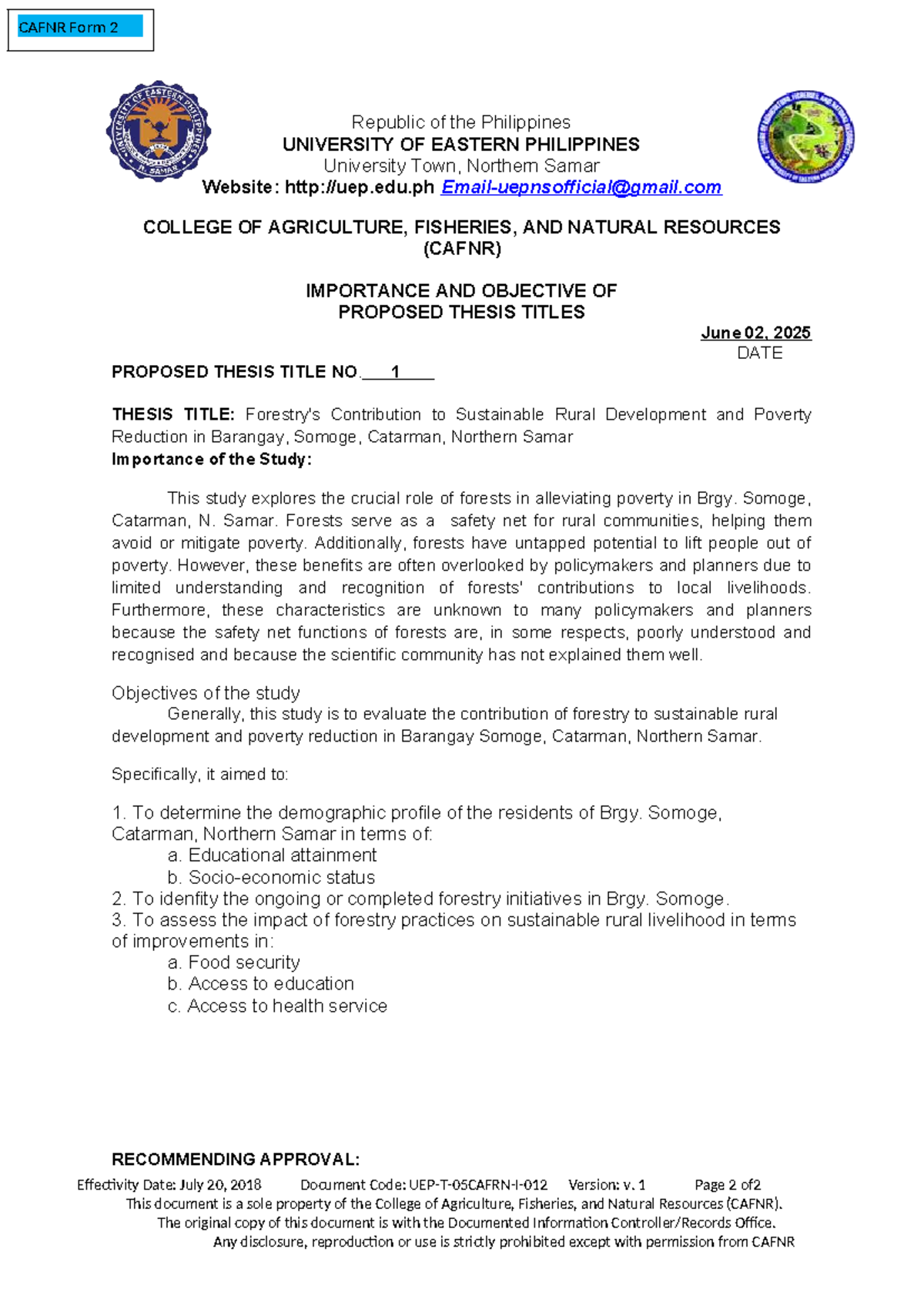 CAFNR Thesis Submission: Sustainable Rural Development & Almaciga ...