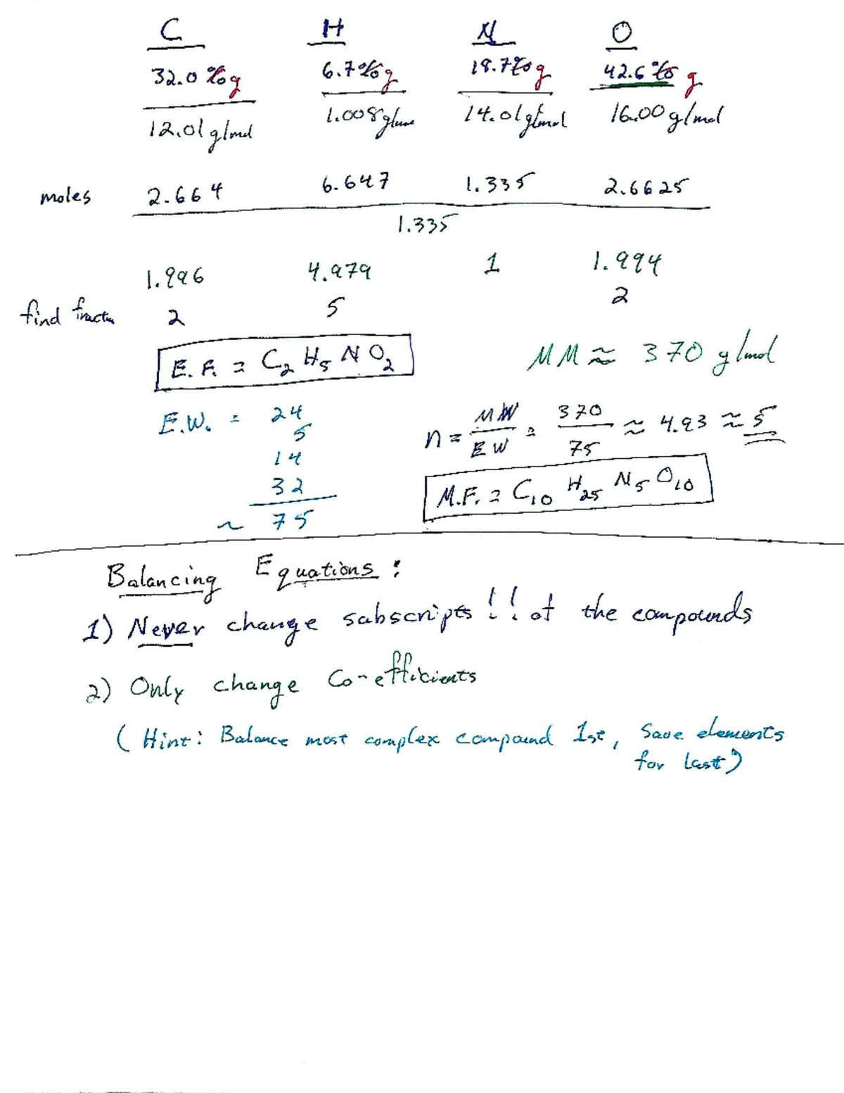 Chemical Analysis and Balancing Equations: CHN O 18.770g and More - Studocu