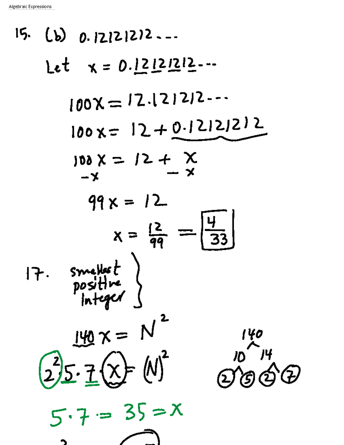 04 Elementary Math Olympiads - Algebraic Expressions Class Notes - Studocu