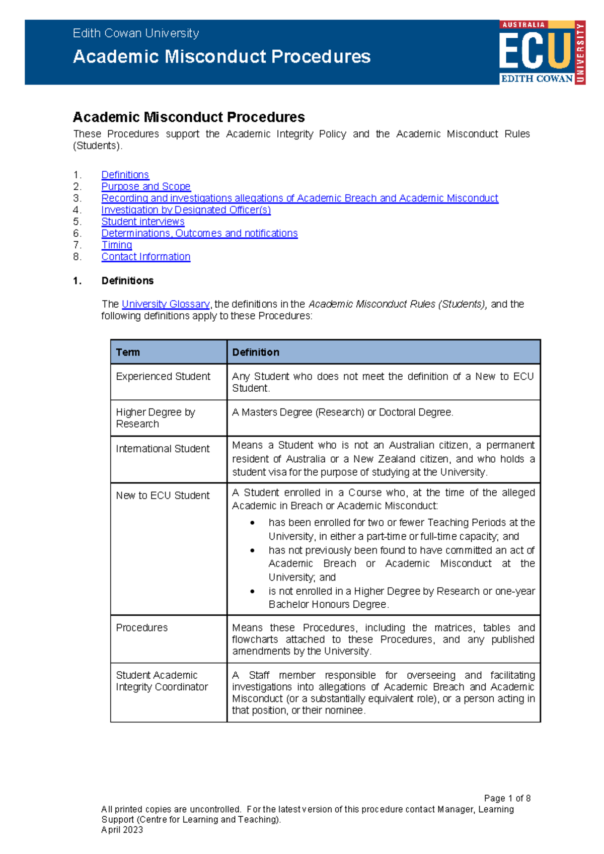 Academic Misconduct Procedures (ECU) - Guidelines and Protocols - Studocu